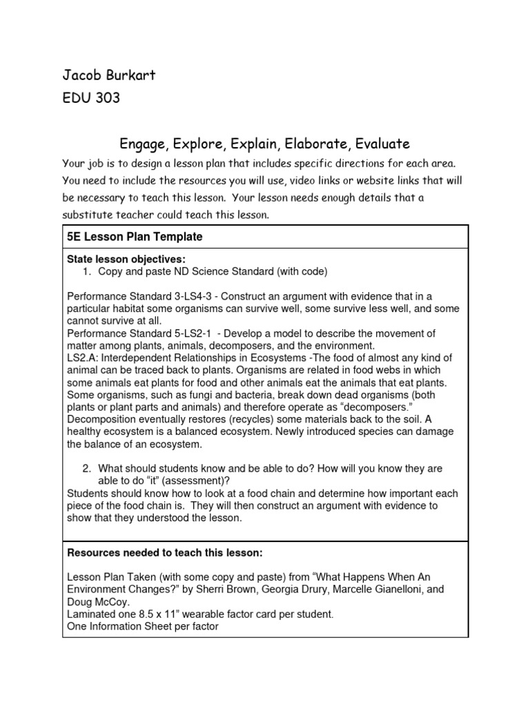 Jacob Burkart 5 e Lesson Plan With Assessments Formative and Summative | PDF | Ecosystem | Earth ...