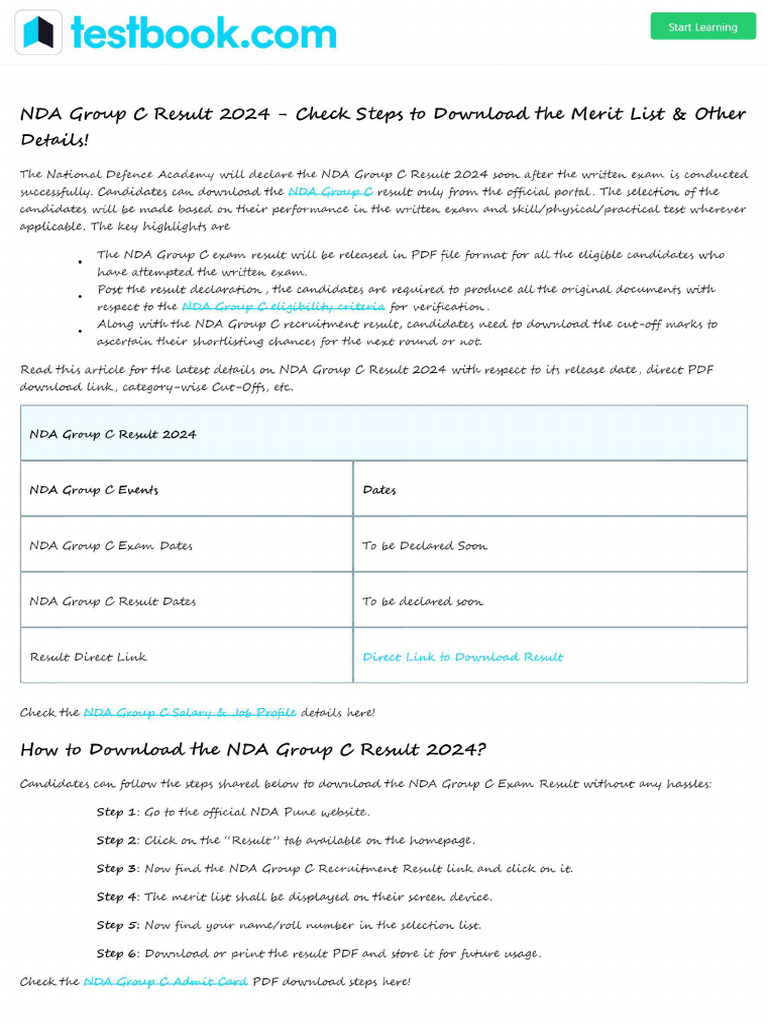 NDA Group C Result 2024 - Check Steps To Download The Merit List ...