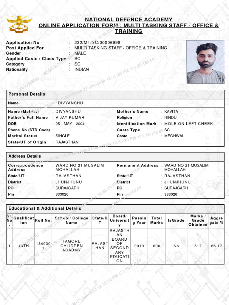 232 MT SC 00006998 Application | PDF
