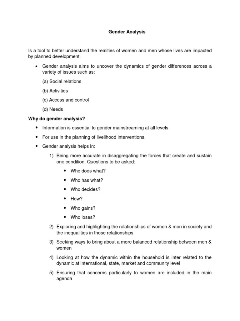Understanding Gender Analysis Frameworks | PDF