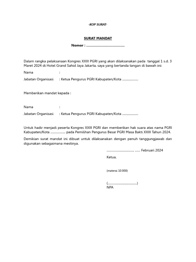 Contoh Surat Mandat | PDF
