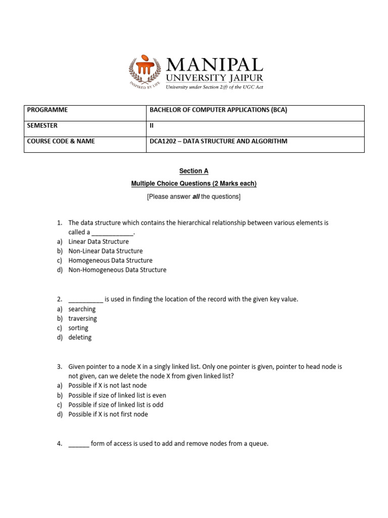 MQP Dsa Bca | PDF | Software Engineering | Mathematical Logic