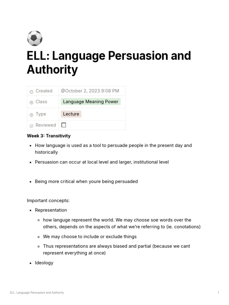 ELL Language Persuasion and Authority Class Notes | PDF | Rhetoric ...