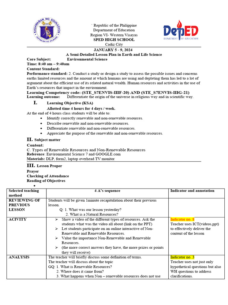 DLP - Environmental Science 7 - q3 Week 1 | PDF | Learning | Curriculum