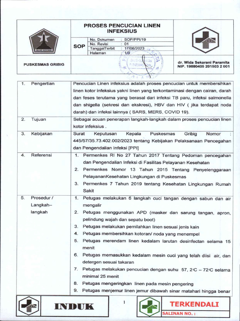 Sop Proses Pencucian Linen Infeksius | PDF