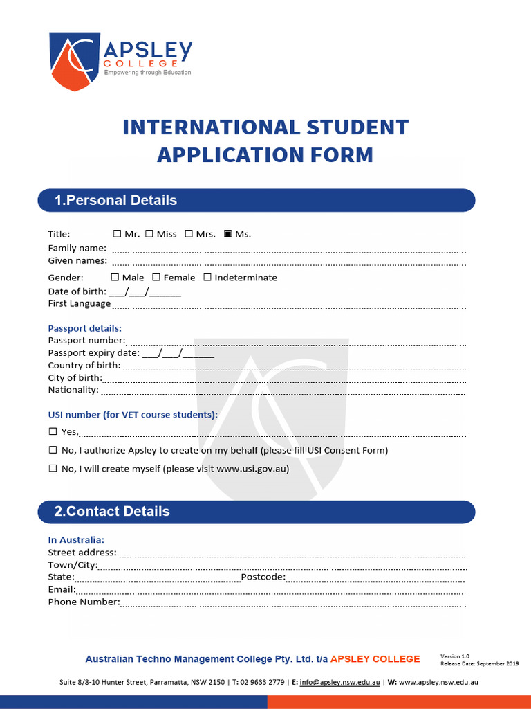 International Student Application Form 18.11.2019 | Download Free PDF ...