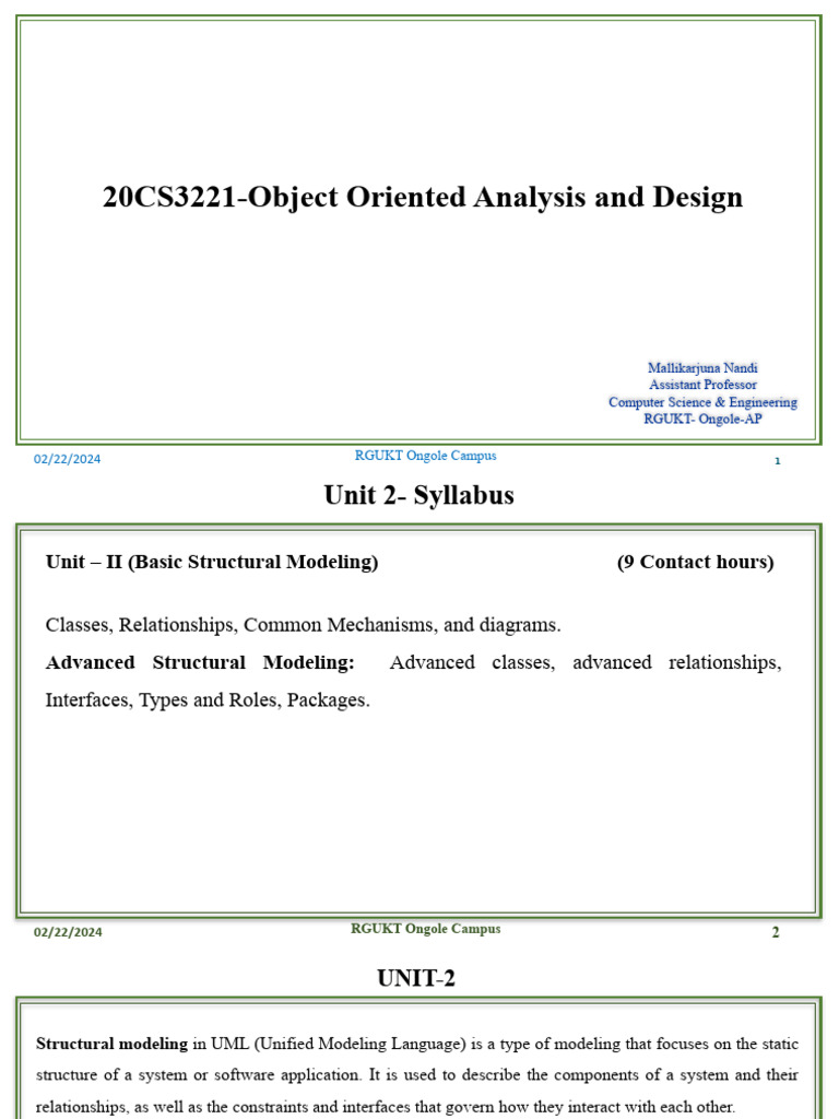 OOAD Unit-2 | PDF | Class (Computer Programming) | Object (Computer Science)