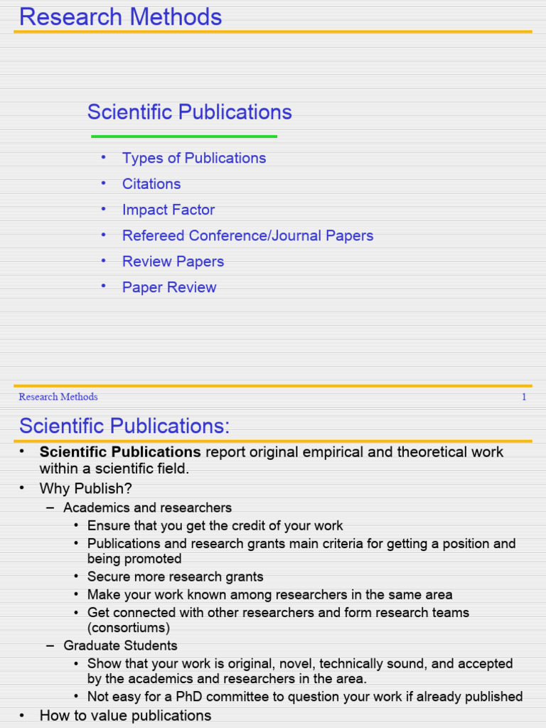 Research Methods Scientific Publications Types of Publications | PDF | Citation | Academic ...