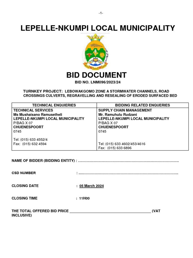 Lebowakgomo Zone A Stormwater Project | PDF | Procurement | Lease