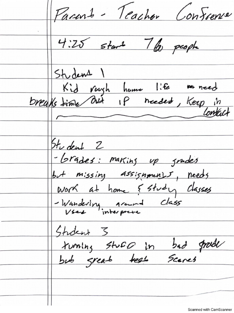 Parent Teacher Conference Notes Artifact | PDF