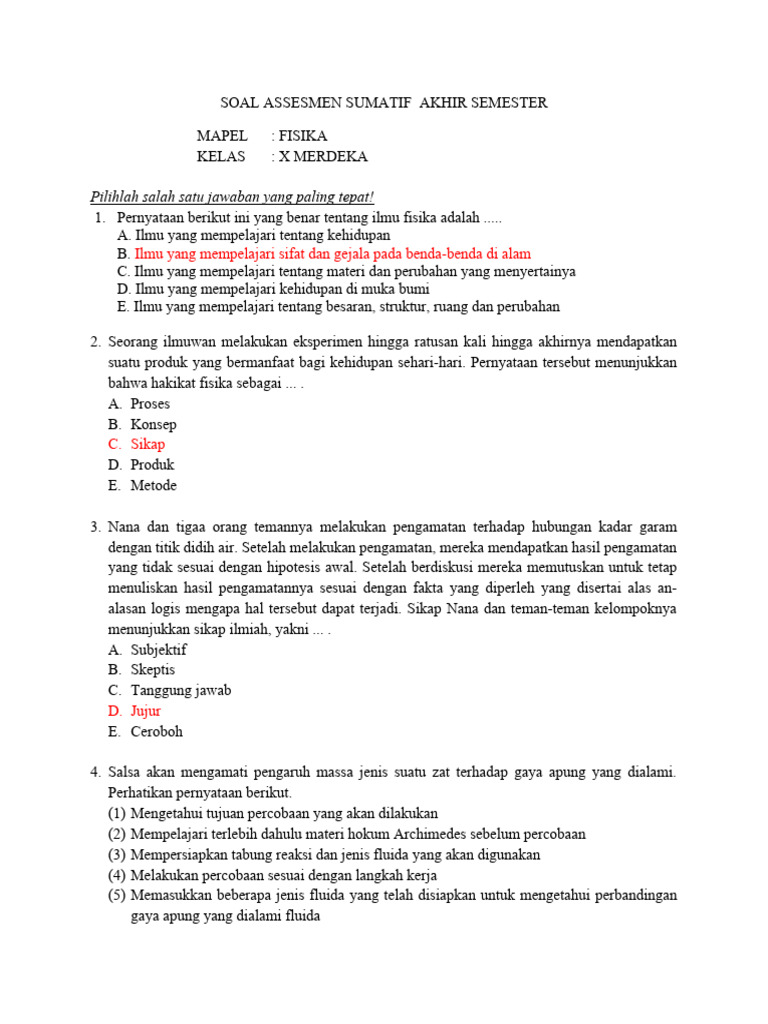 Soal Assesmen Sumatif Akhir Semester X-1 | PDF | Metode & Bahan Ajar