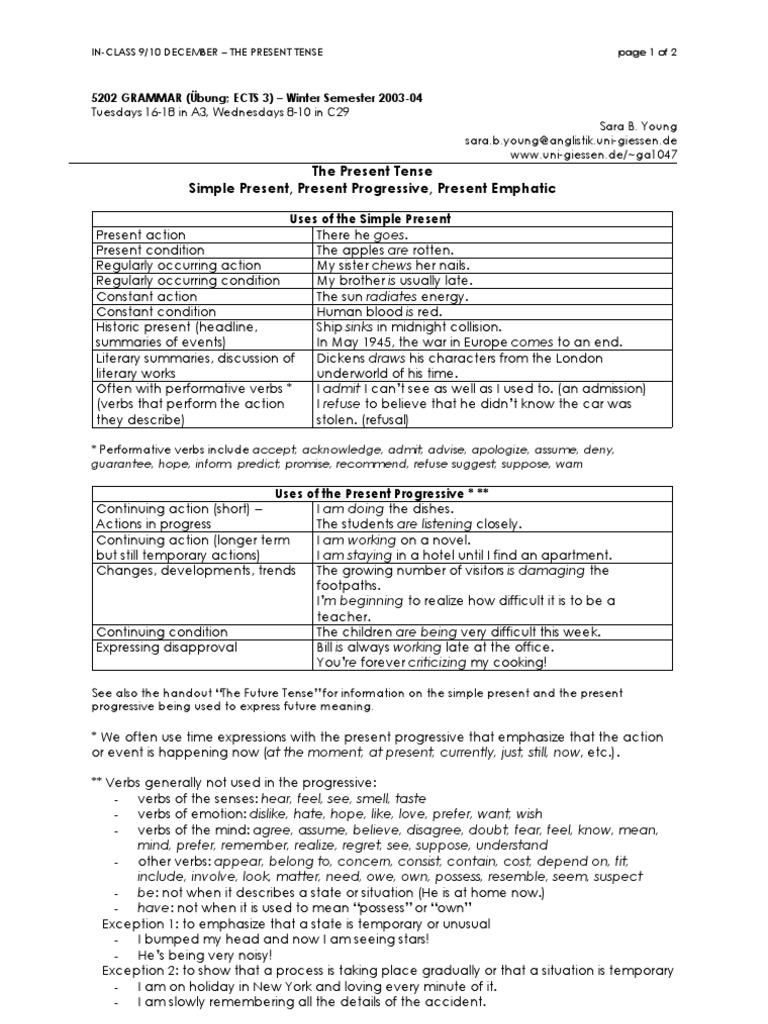 Tenses Present | PDF | Grammatical Tense | Sentence (Linguistics)