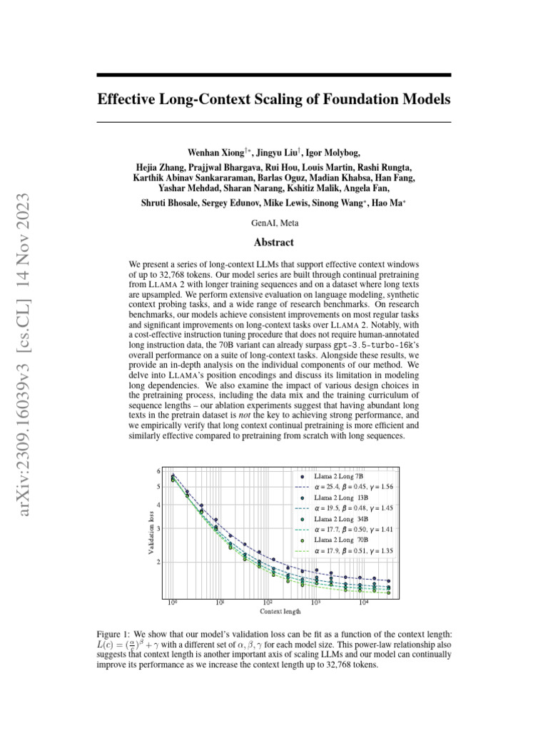 长文本 Effective Long-Context Scaling of Foundation Models | PDF | Data | Cognitive Science