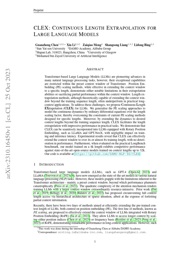 CLEX: Extending LLM Context Length | PDF | Discrete Time And Continuous Time