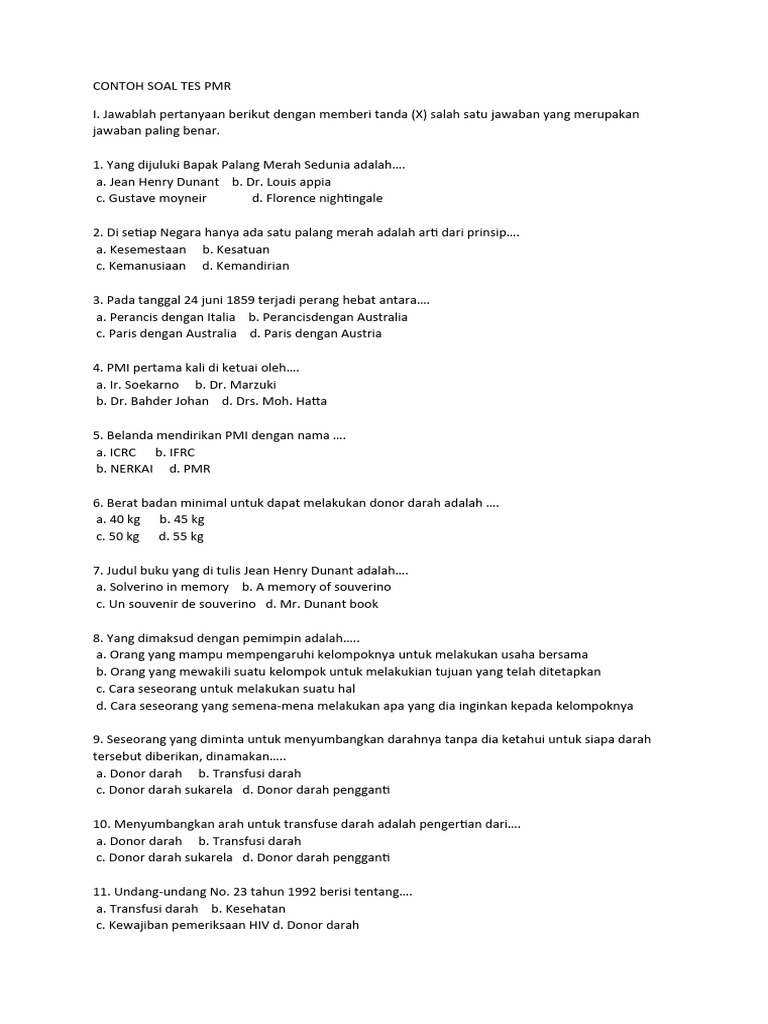 Soal Ujian PMR dan Jawabannya | PDF