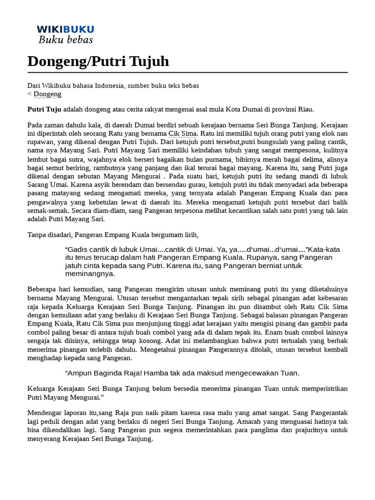 Dongeng Putri Tujuh | PDF