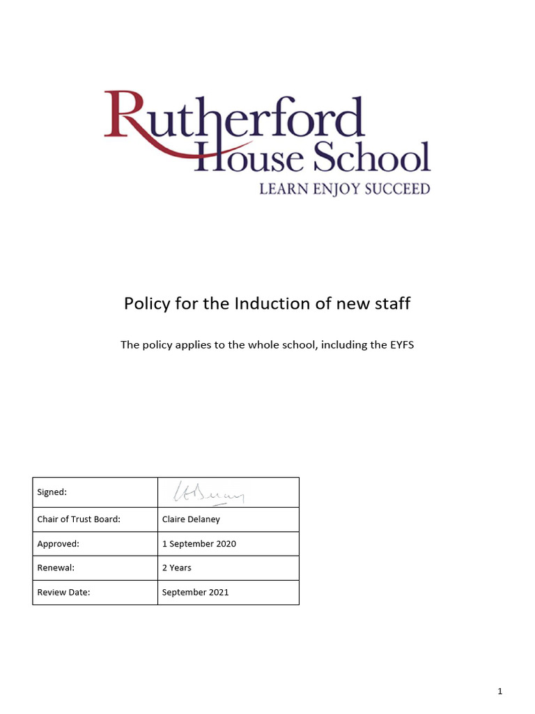 RHS Staff Induction Policy | PDF | Mentorship | Teachers
