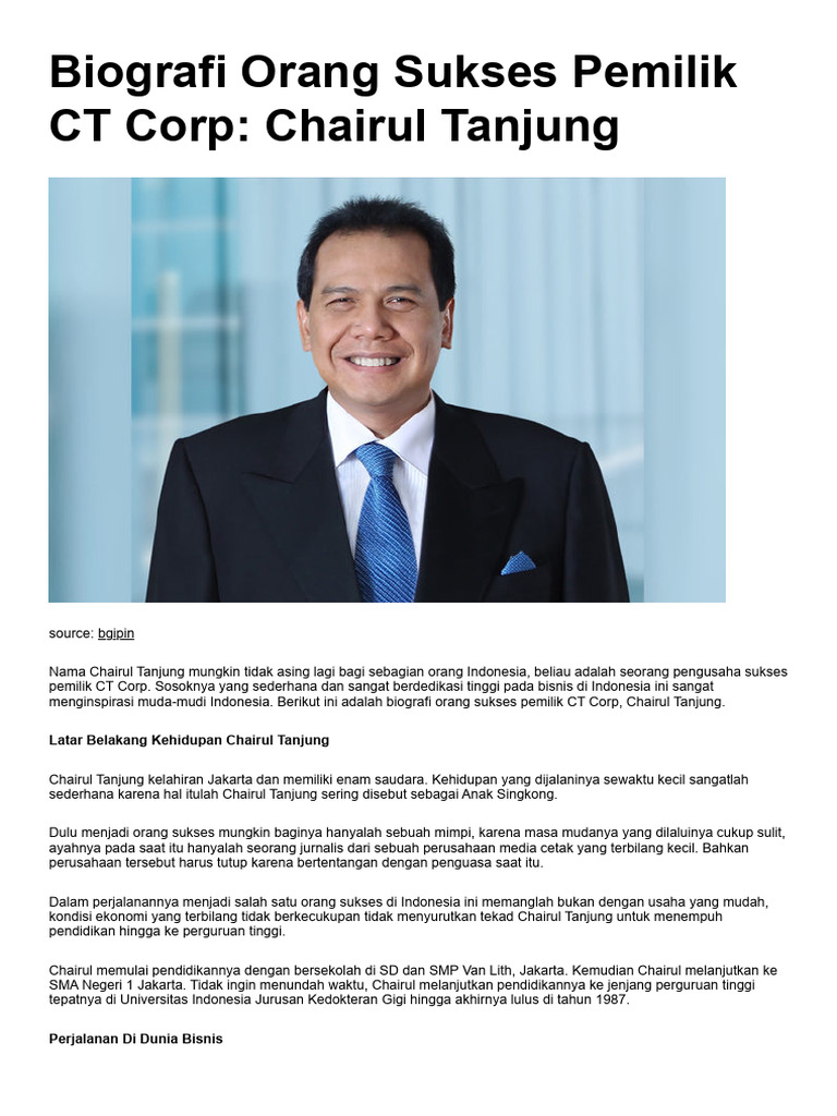 Biografi Orang Sukses Pemilik CT Corp - Chairul Tanjung - Universitas Ciputra | PDF