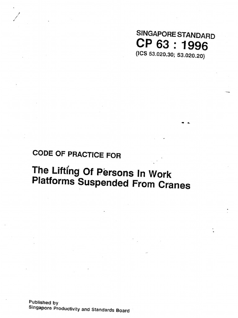 CP 63 1996 Code of Practice For The Lifting of Person in Work Platforms Suspended From Cranes | PDF