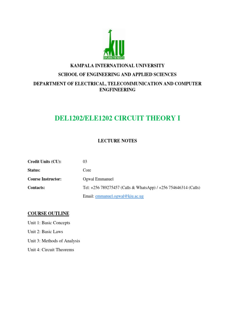 DEL1202-ELE1202 CIRCUIT THEORY I-Unit 1-Basic Concepts | PDF | Voltage | Electrical Network