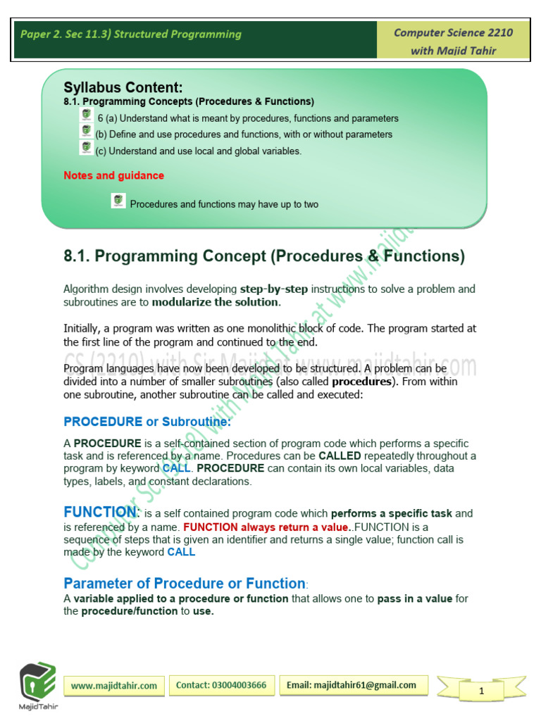 8 1 Procedures And Functions Updated Mt L Pdf Parameter Computer Programming Computer
