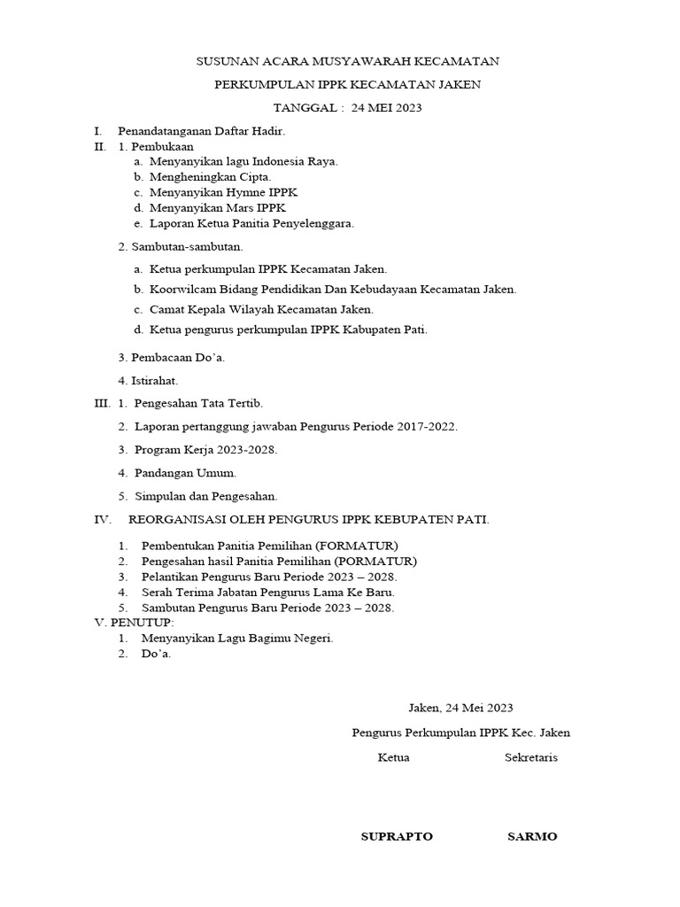 Susunan Acara Musyawarah Kecamatan Ippk | PDF