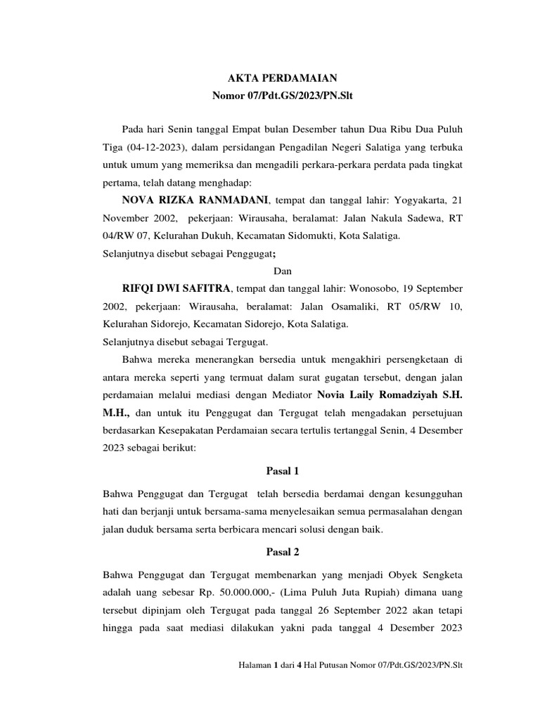 Akta Perdamaian Kel 5 | PDF | Hukum