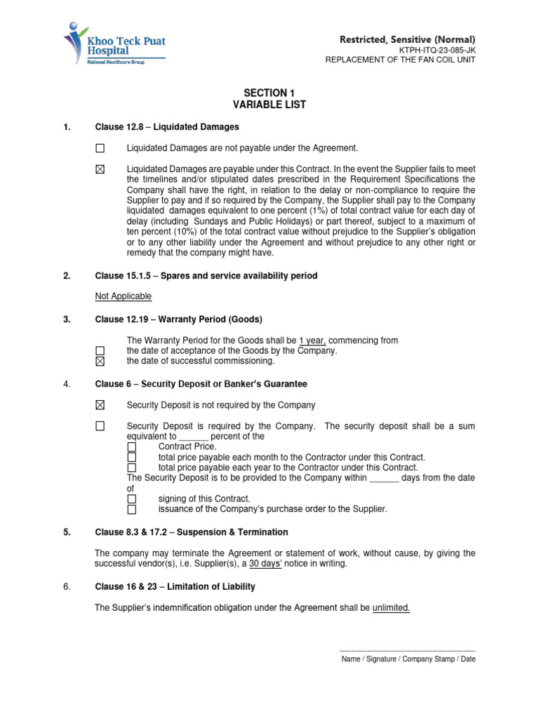 2c) Section 1-Variable List | PDF | Liquidated Damages | Private Law