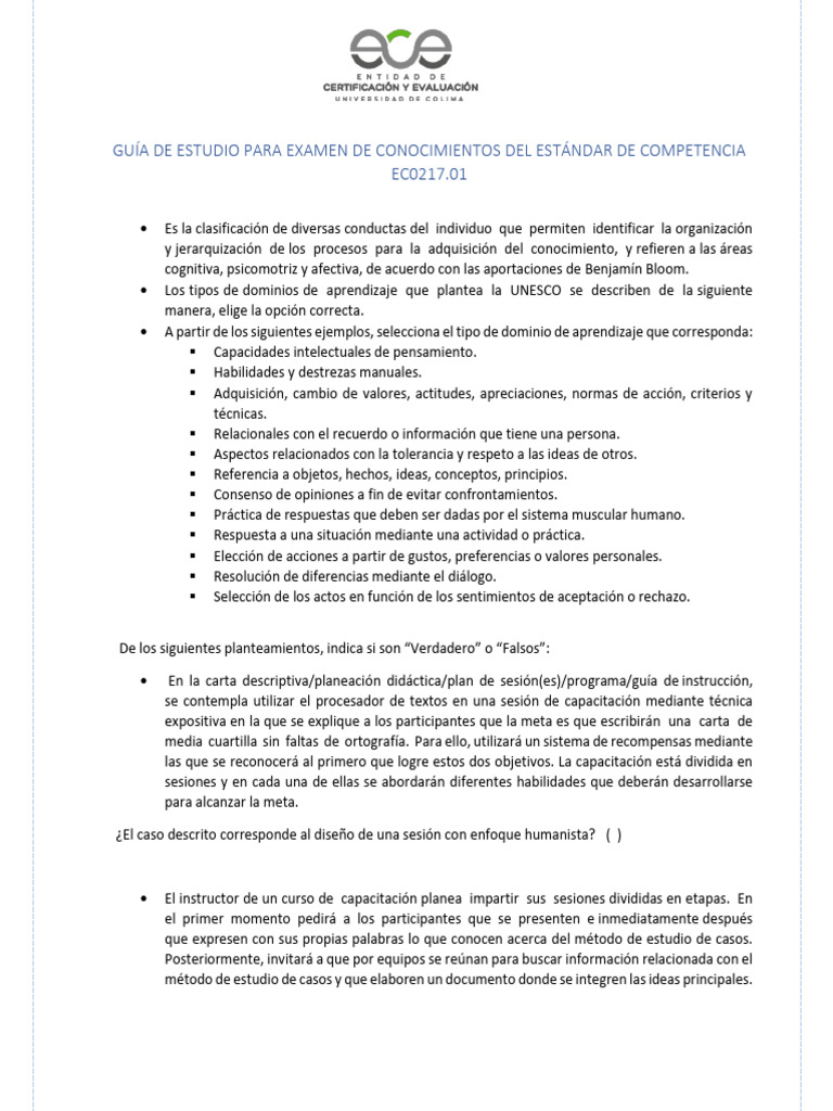 Guía de Estudio Para Examen de Conocimientos Del Estándar de Competencia Ec0217 | PDF ...