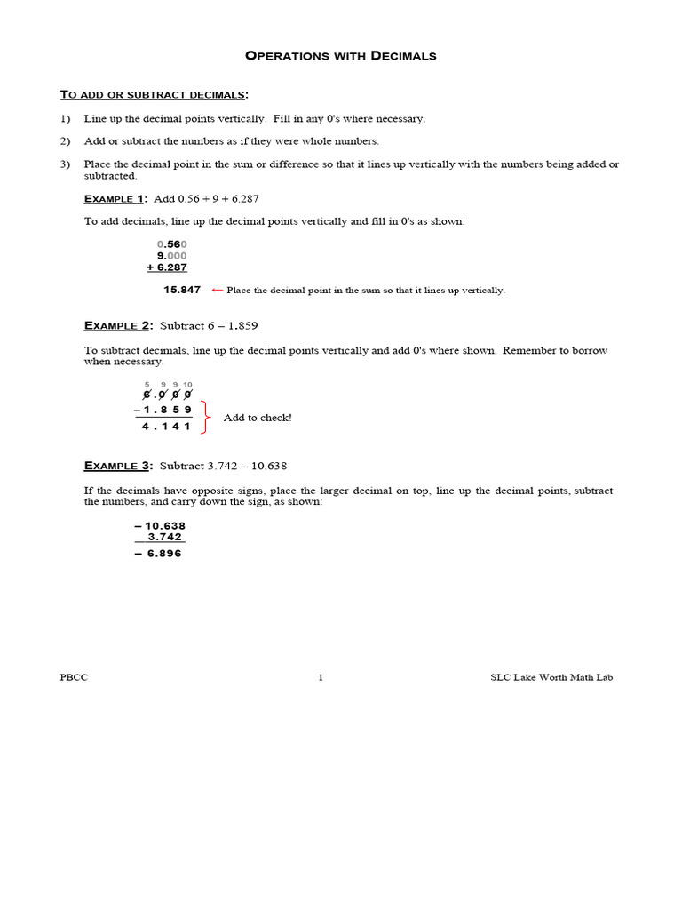 Operationswithdecimals | PDF | Division (Mathematics) | Mathematical ...