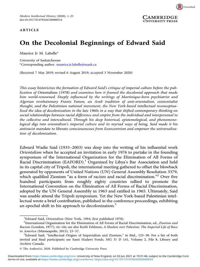 On The Decolonial Beginnings of Edward Said | PDF | Palestinians ...