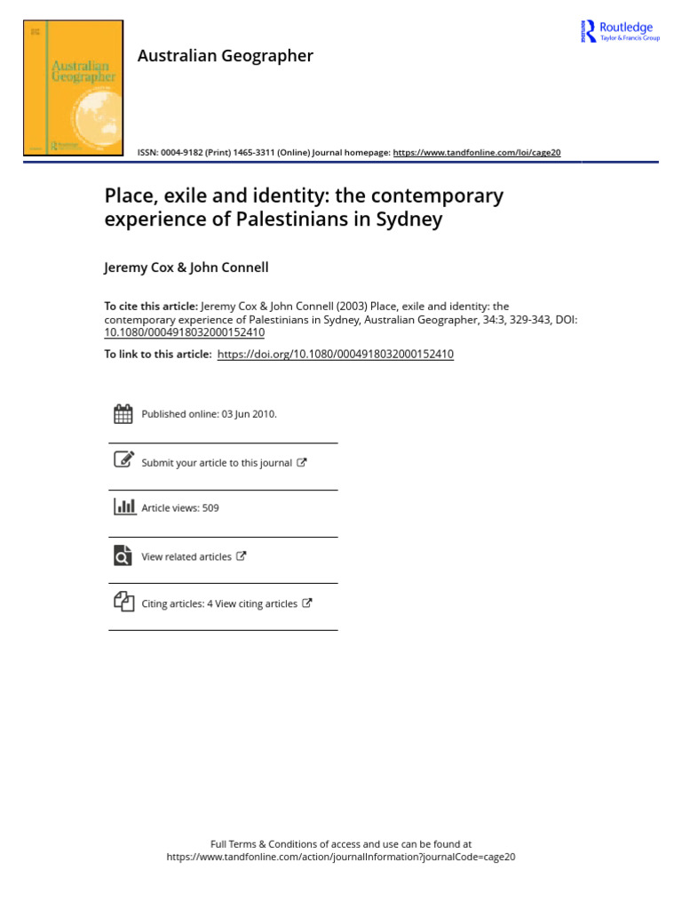 Place Exile and Identity The Contemporary Experience of Palestinians in ...