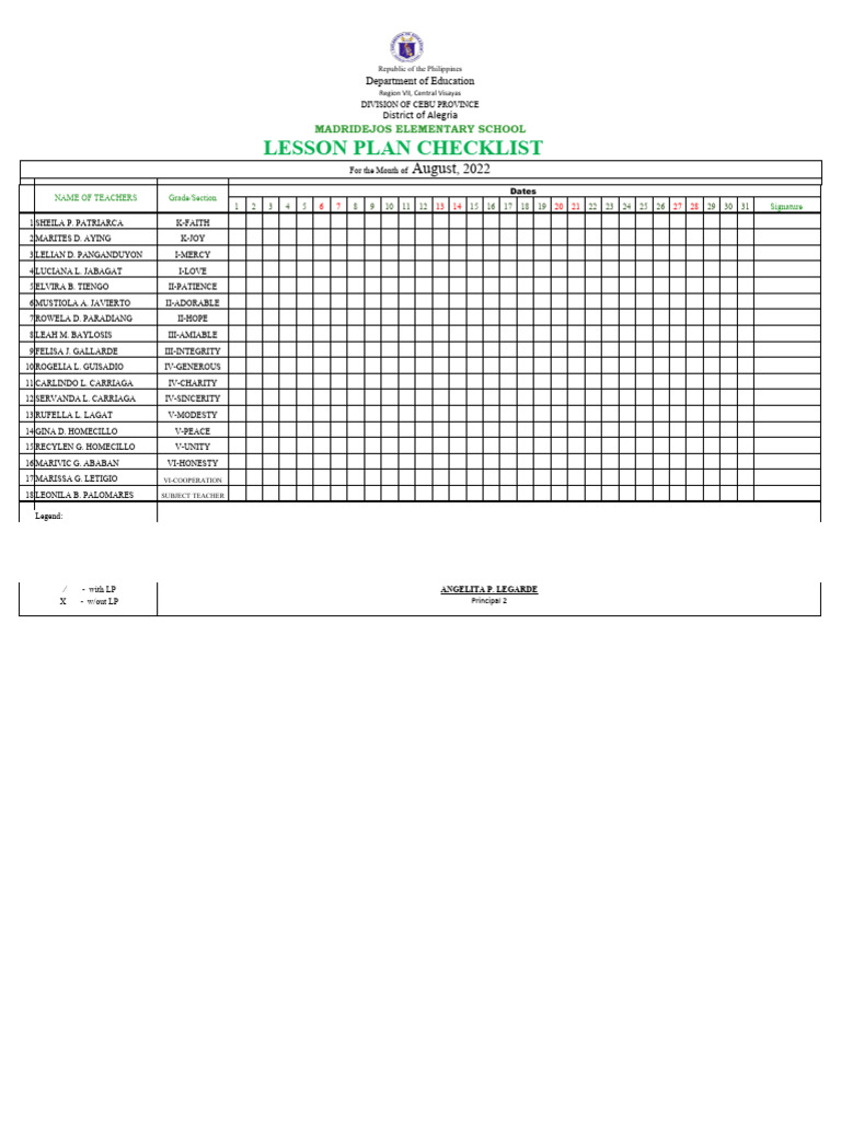 Lesson Plan Checklist-Aces | PDF | Government Related Organizations ...