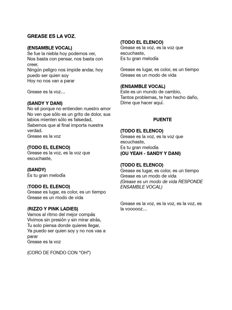 Letras de Canciones de Grease en Español | PDF | Arte