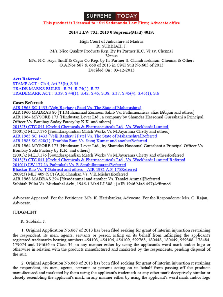 Trademark Infringement Case: Nico vs. Arya | PDF | Trademark | Assignment (Law)