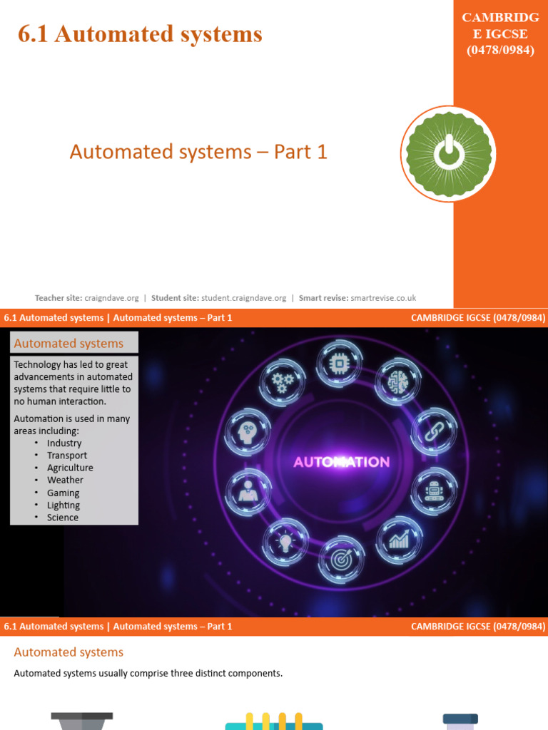 CAMBRIDGE IGCSE (0478-0984) 6.1 Automated Systems - Part 1 | Download Free PDF | Automation | Sensor