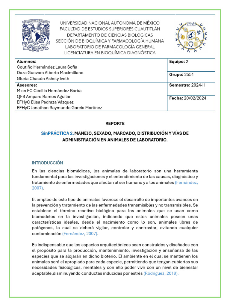 Equipo 2 - Reporte 2 - Manejo de Animales y Vías de Administración ...