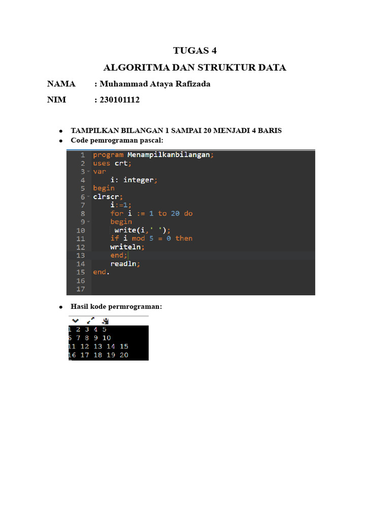 Contoh Tugas Algoritma Dan Struktur Data Program Pascal | PDF Contoh Tugas Algoritma Dan Struktur Data Program Pascal | PDF