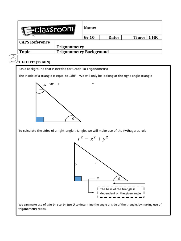 gr10t2 Trigonometry Background | PDF | Trigonometry | Triangle