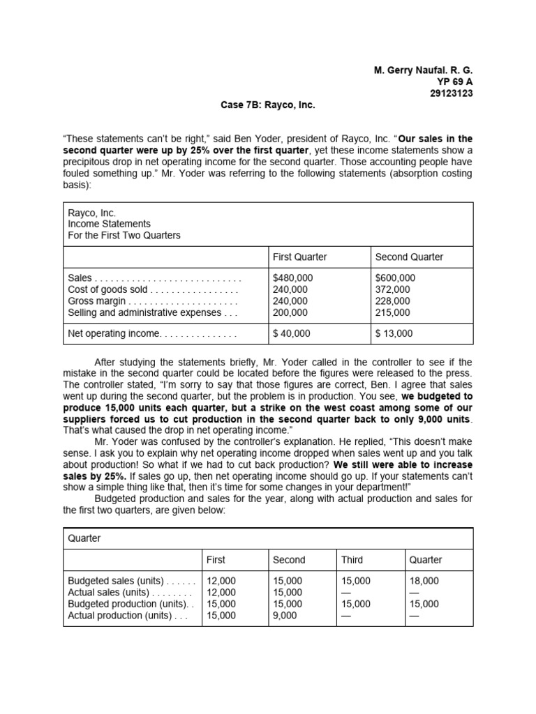 Case 7B FRC M. Gerry Naufal 29123123 | PDF | Cost Of Goods Sold | Cost ...
