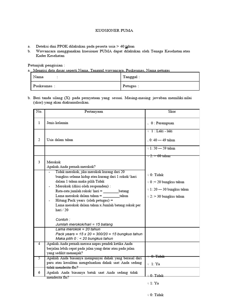PDF v2 Petunjuk Pengisian Puma Posbindu Usia Diatas 40 - Compress | PDF | Pengembangan Diri ...