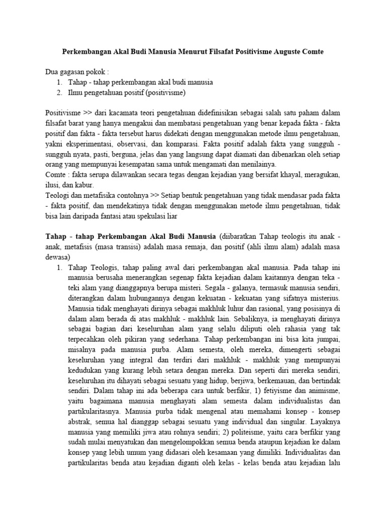 Tahapan Akal Budi Menurut Comte | PDF | Filsafat