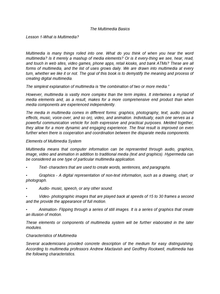 The Multimedia Basics I | PDF | Multimedia | Computer Generated Imagery