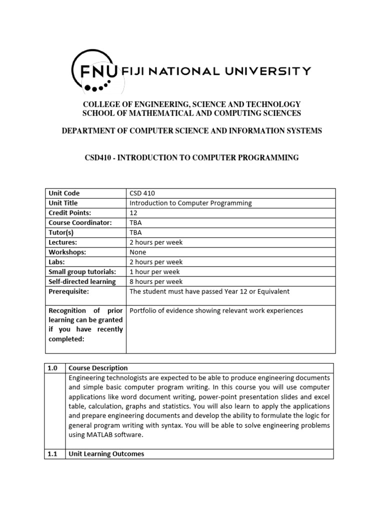 CSD410 Introduction To Computer Applications | PDF | Matlab | Microsoft ...