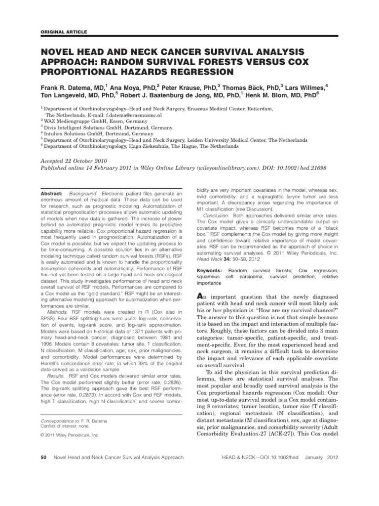 Coxph Randomsurvforest | PDF | Head And Neck Cancer | Cancer
