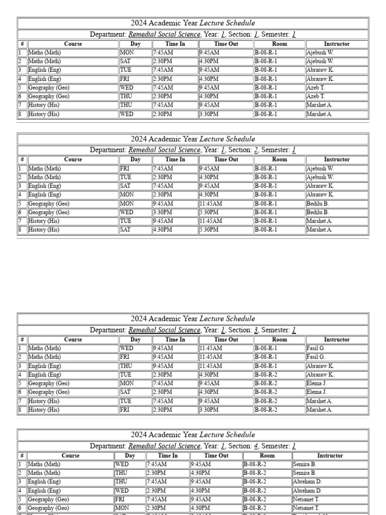 2024 Remedial Social Science Schedule | PDF | Science