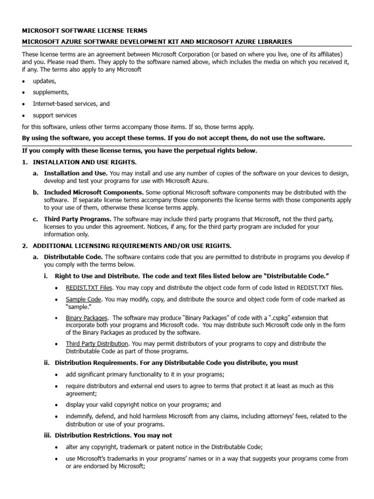 WindowsAzureClientLibraries License | PDF | Source Code | Software