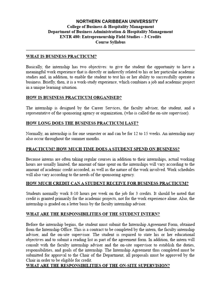 Entrepreneurship Field Studies Course Syllabus | PDF | Internship | Job Hunting