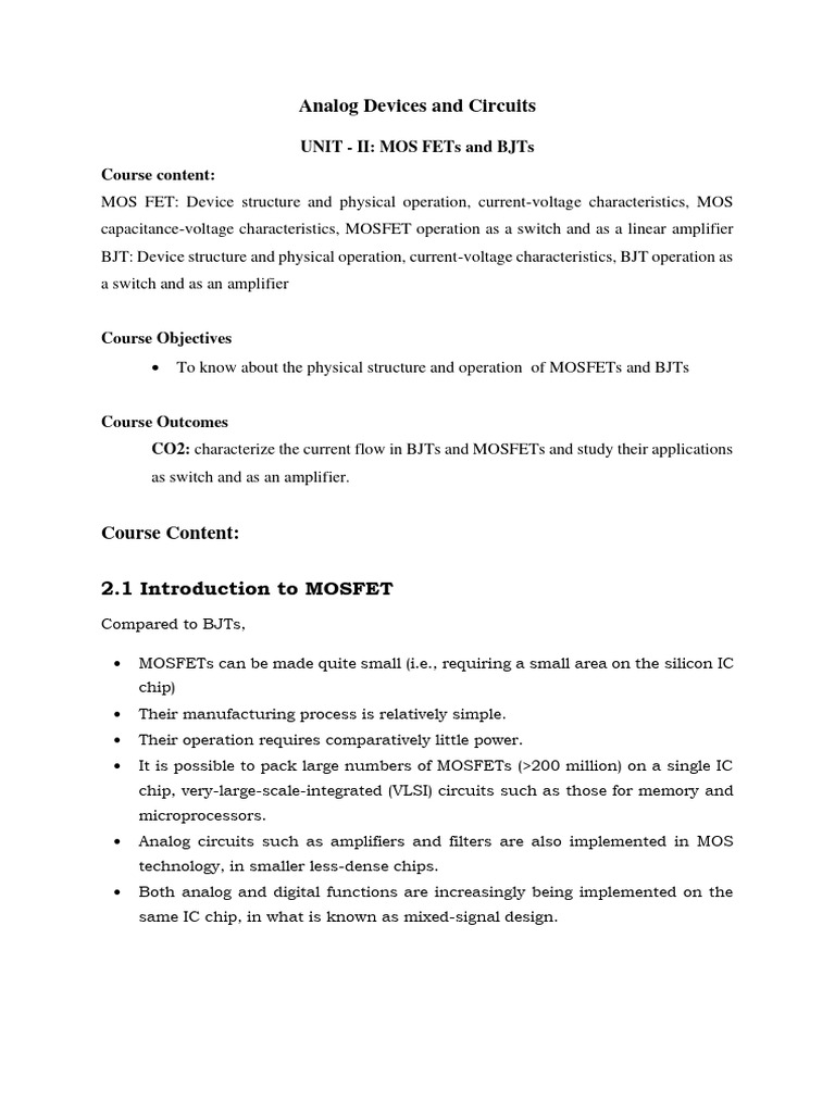 ADC Unit 2 LM MOSFET BJT | PDF | Field Effect Transistor | Mosfet