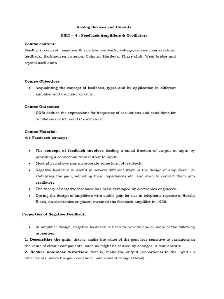 ADC Unit 4 LM Feedback Amp Oscillators | PDF | Electronic Oscillator | Amplifier